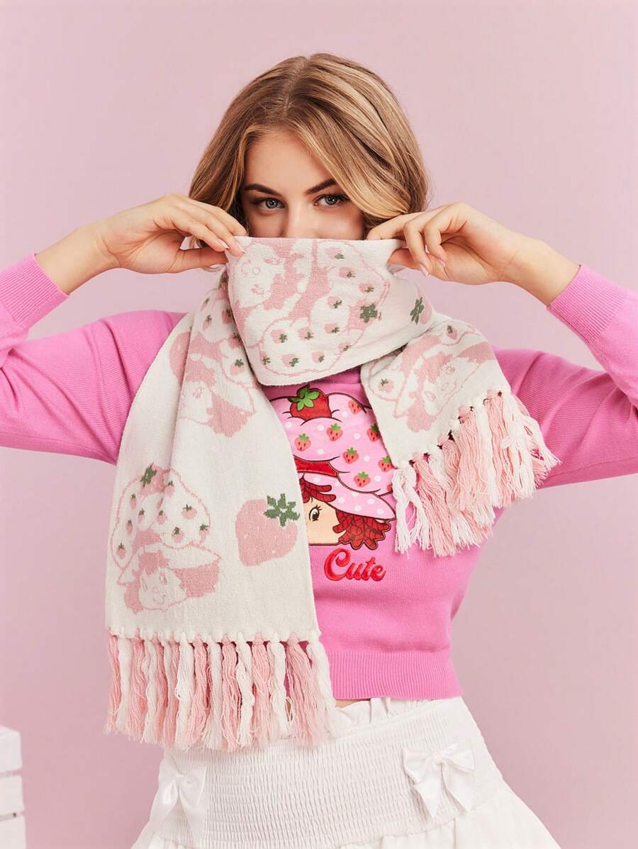 Strawberry Shortcake X SHEIN Cartoon Character & Strawberry Intarsia ...