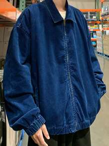 Claim Dot Chaqueta de mezclilla casual holgada de pana lavada en azul ...