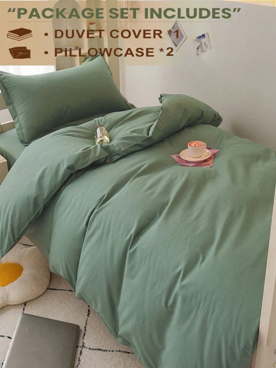 3pcs Mint Green Dorm Bedding Set: Fitted Sheet, Duvet Cover, Pillow ...