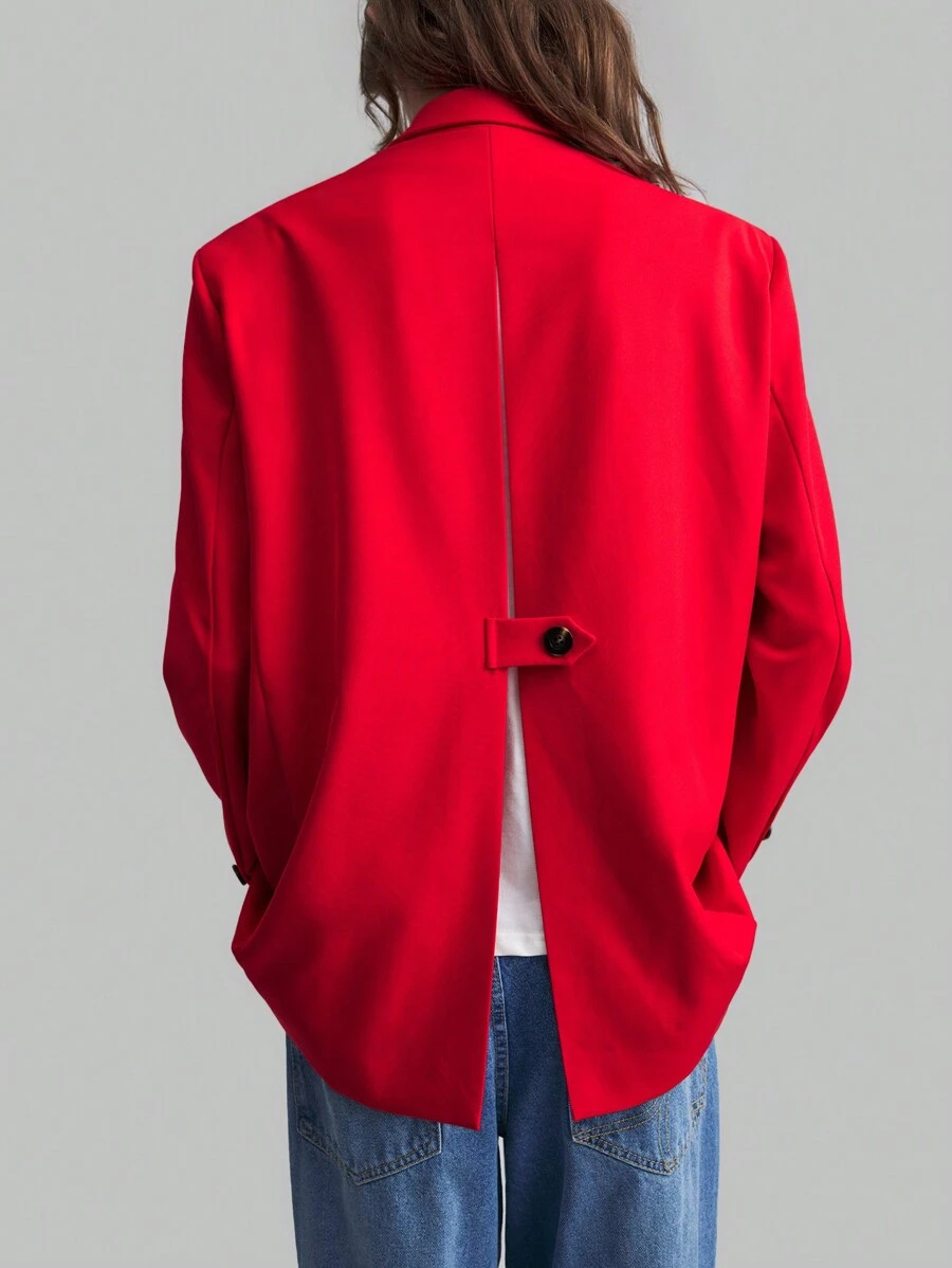 Ontre Women's Vibrant Red Double-Breasted Slit Back Business Casual Blazer Jacket For Christmas ...