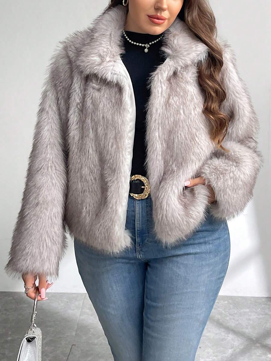 Firerie Plus Size Elegant Luxury Street Fashion Faux Fur Coat For Office Commuting In Autumn ...