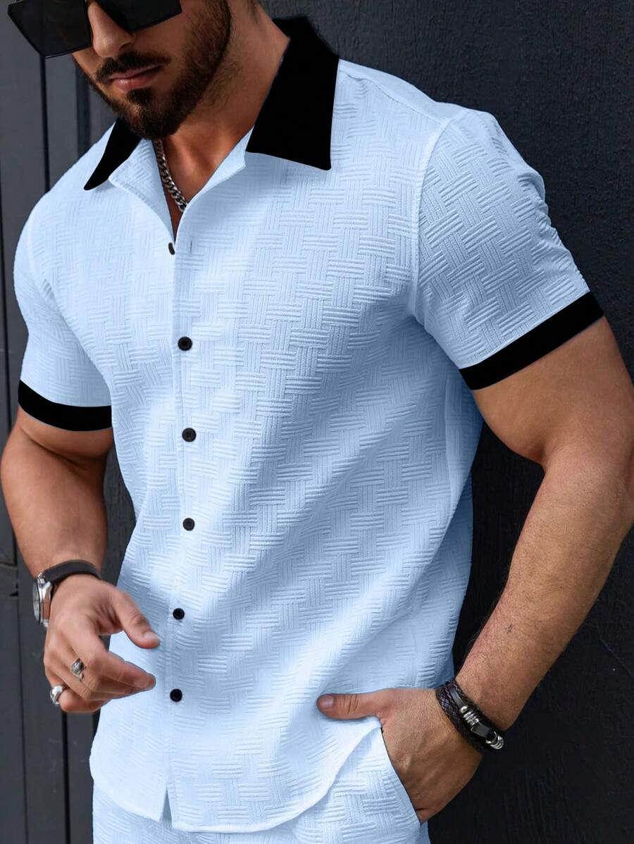 Manfinity Homme Men's Simple Casual Colorblock Short Sleeve Shirt | SHEIN USA