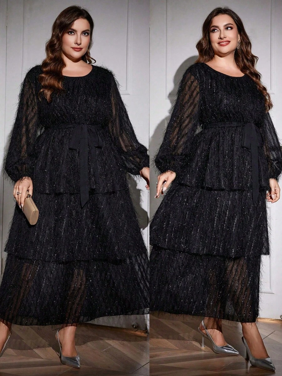 Modelyn Plus Size Shiny Elegant Party Maxi Cake Dress, Party A Line ...