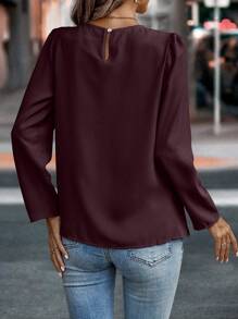 EMERY ROSE Damen elegante Bluse mit rundem Ausschnitt, plissiertem ...