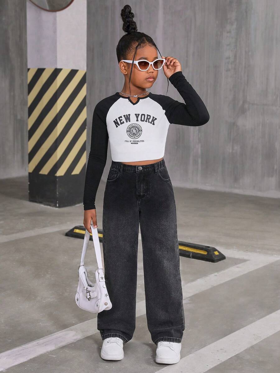 Tween Girls Y2K Streetwear Retro Ombre Washed Elastic Waist 5-Pocket ...