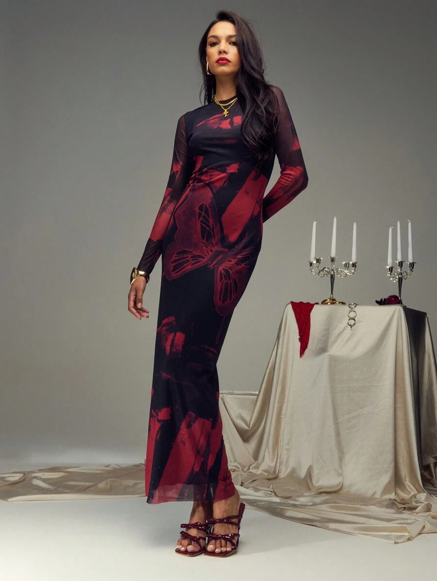 SHEIN Unity Damen Langarm Kleid mit ausgeschnittener Taille ...