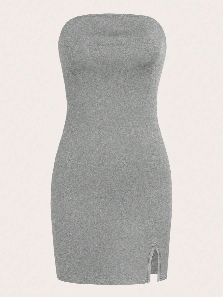 SHEIN PETITE Women's Summer Sexy Bodycon Slit Hem Bandeau Dress | SHEIN USA