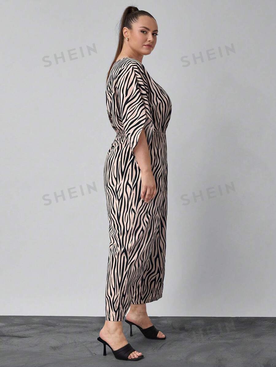 SHEIN Clasi Plus Size Elegant Black & White Striped Elastic Waist ...