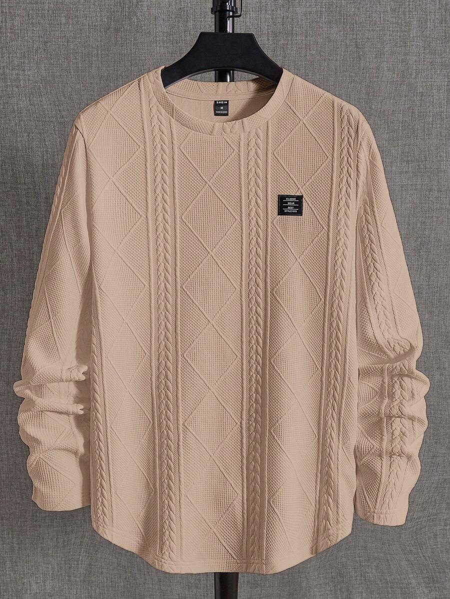 Manfinity Modomio Solid Color Patch Round Neck Casual Long Sleeve Knit ...