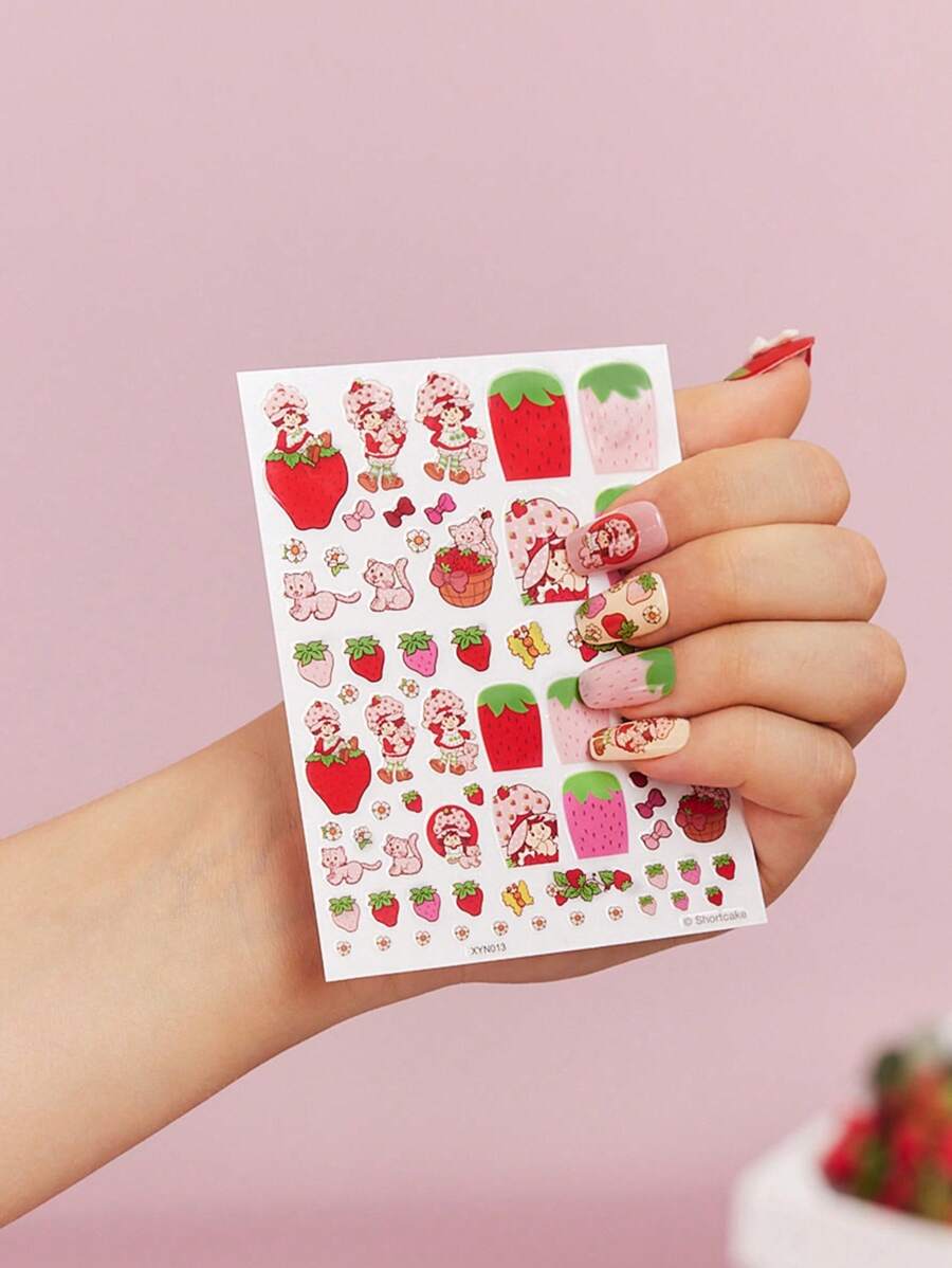Strawberry Shortcake X SHEIN Cute Cartoon Strawberry Pattern Nail Art ...