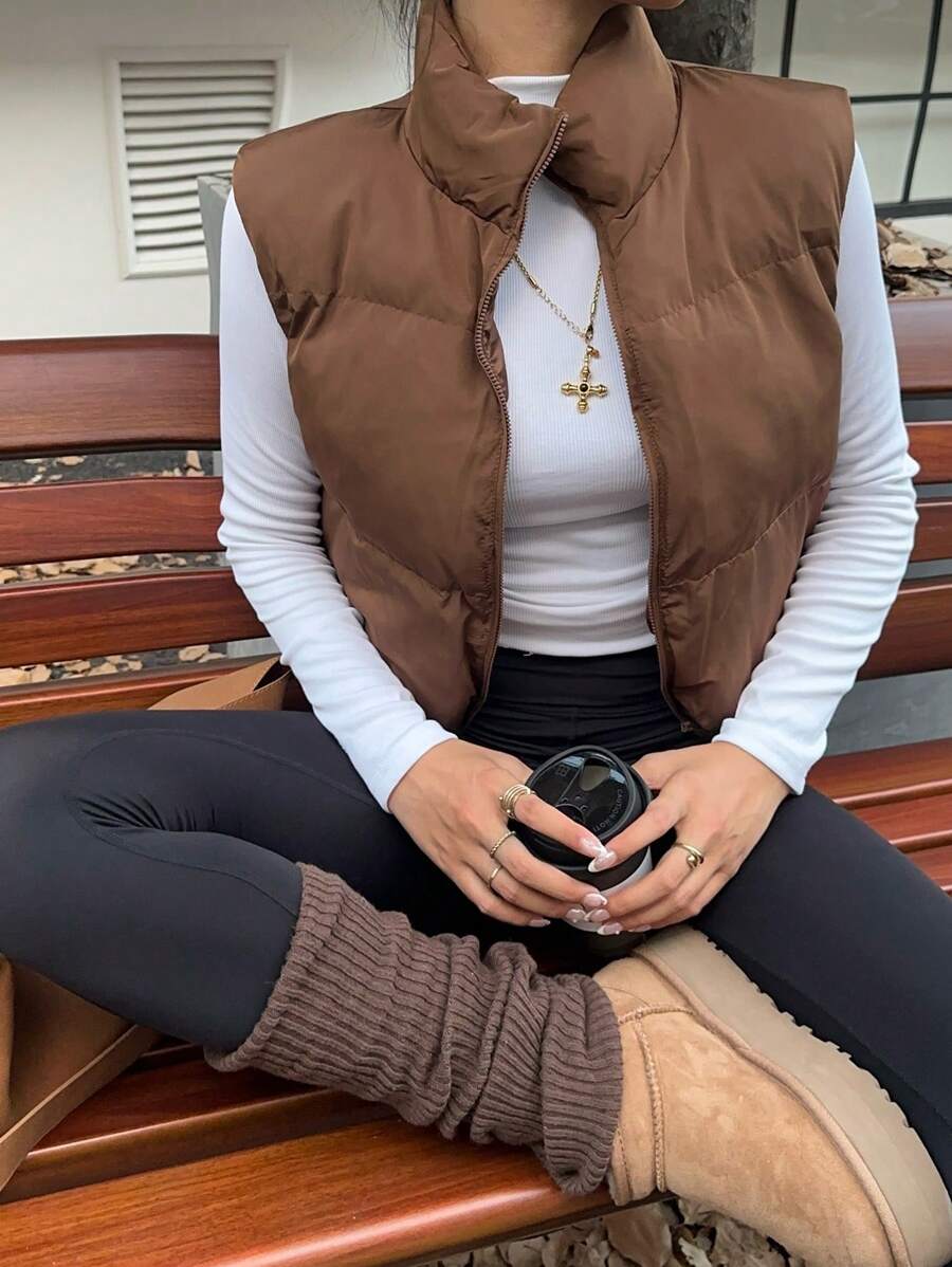 SHEIN EZwear Women's Solid Color Zip Front Casual Vest Jacket, Winter ...