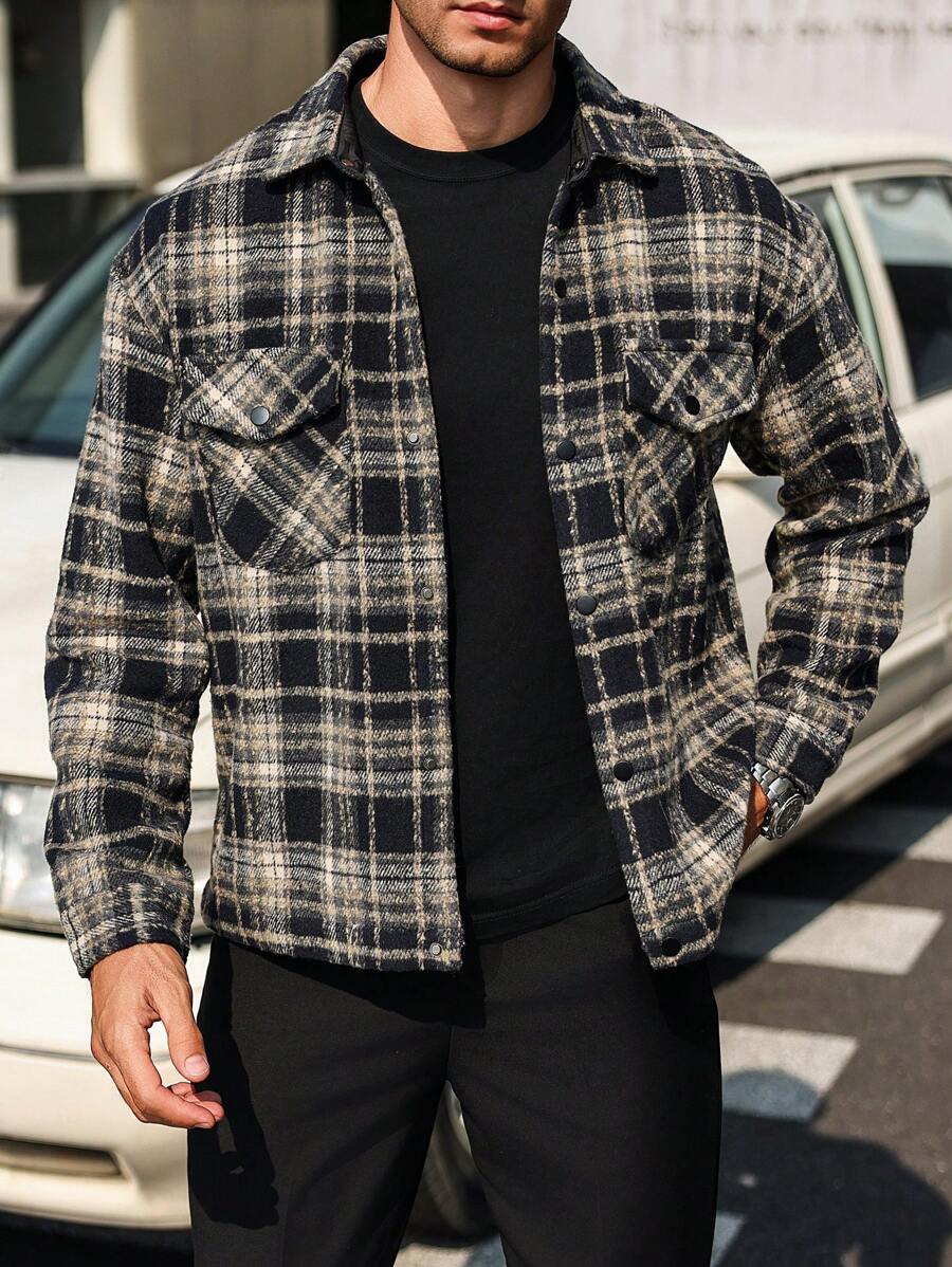 Manfinity Bizformal Men's Casual Plaid Shacket, Autumn Colorful Cargo ...