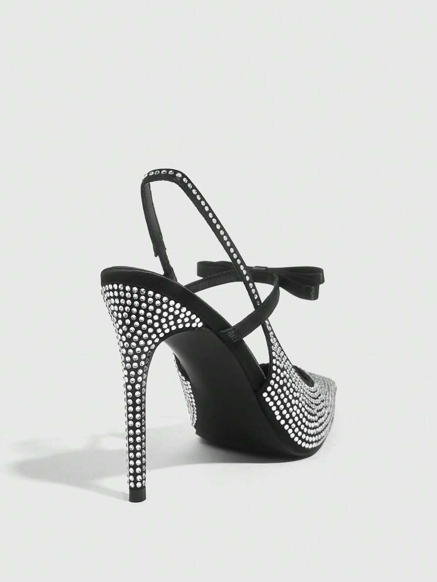 CUCCOO SZL Black Pointy Toe Rhinestone Decorated Stiletto High Heels ...