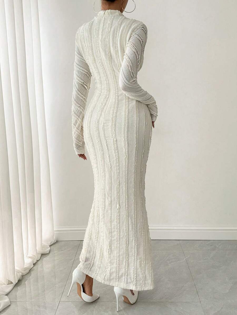 SHEIN Modely Women's Solid Stand Collar Long Sleeve Simple Long Fitted ...