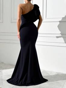 Women'S Solid Color One Shoulder Ruffle & Decorated Fish Tail Hem Dress ...