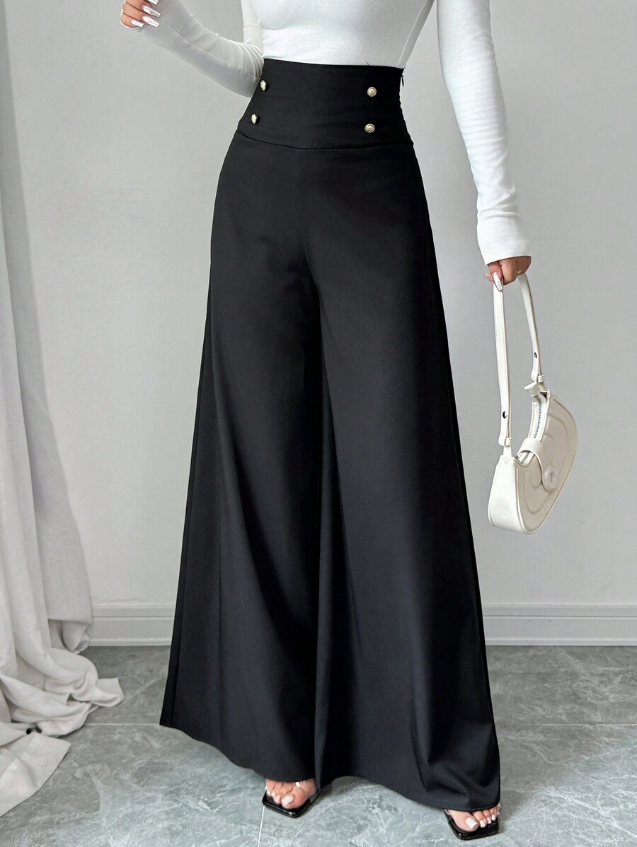 Firerie Women's Minimalist Elegant High-Waisted Slimming Black Wide Leg ...