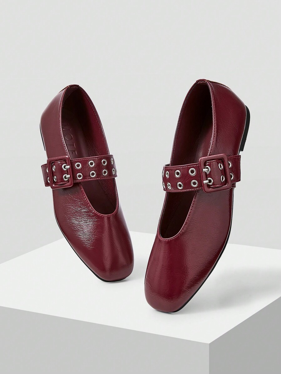 MOTF PREMIUM WOMEN RETRO BURGUNDY MARY JANE FLAT SHOES, SUITABLE FOR ...