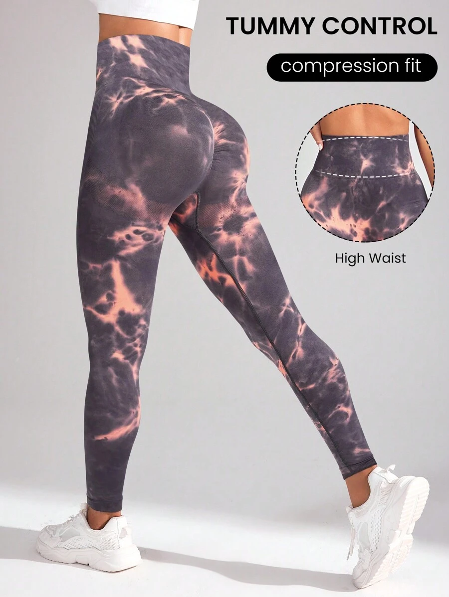 SHEIN Sport Studio Tie Dye Wideband Waist Sports Leggings | SHEIN USA