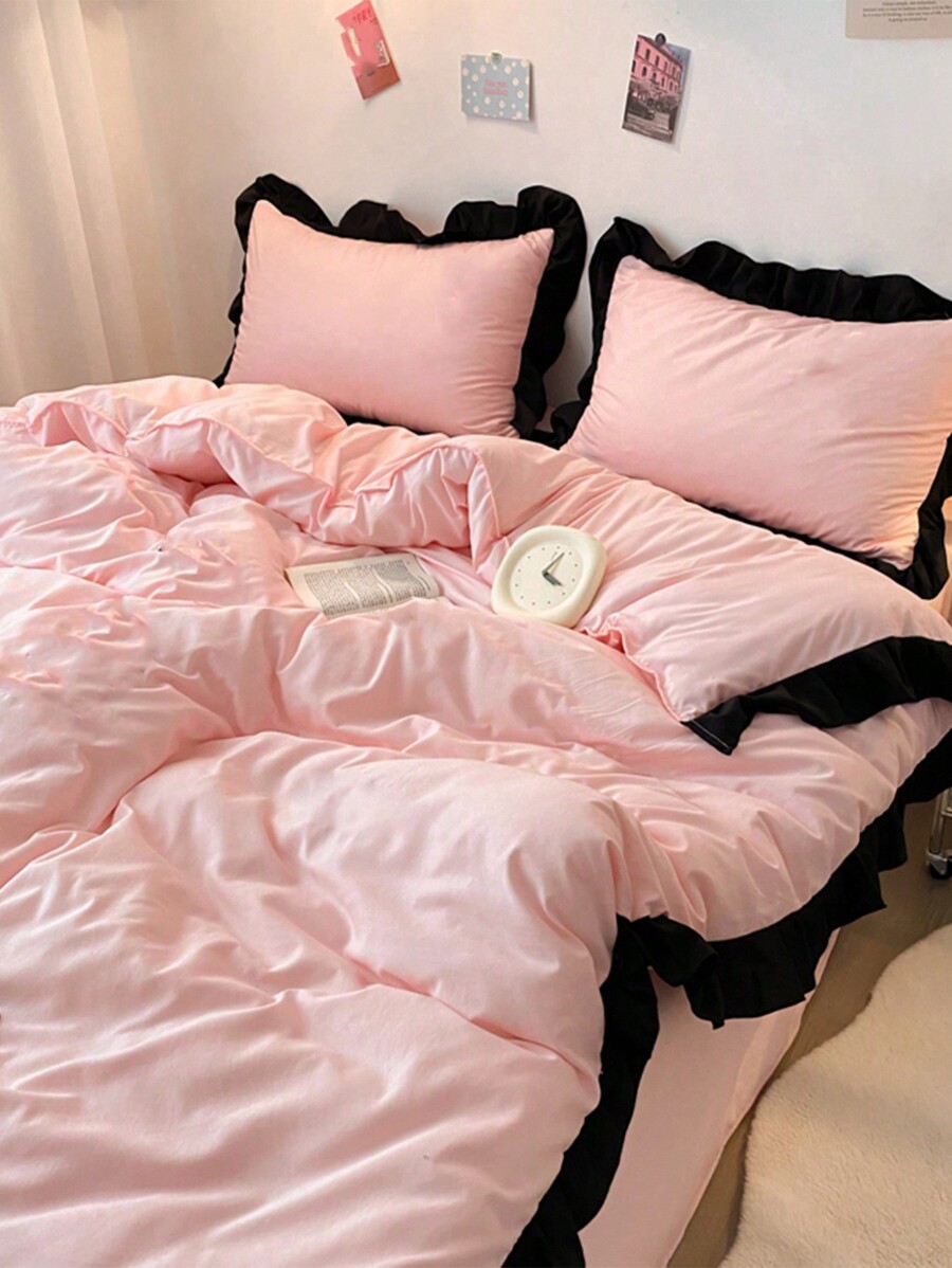 3pcs Soft Flannel Floral Lace Bedding Set | SHEIN UK