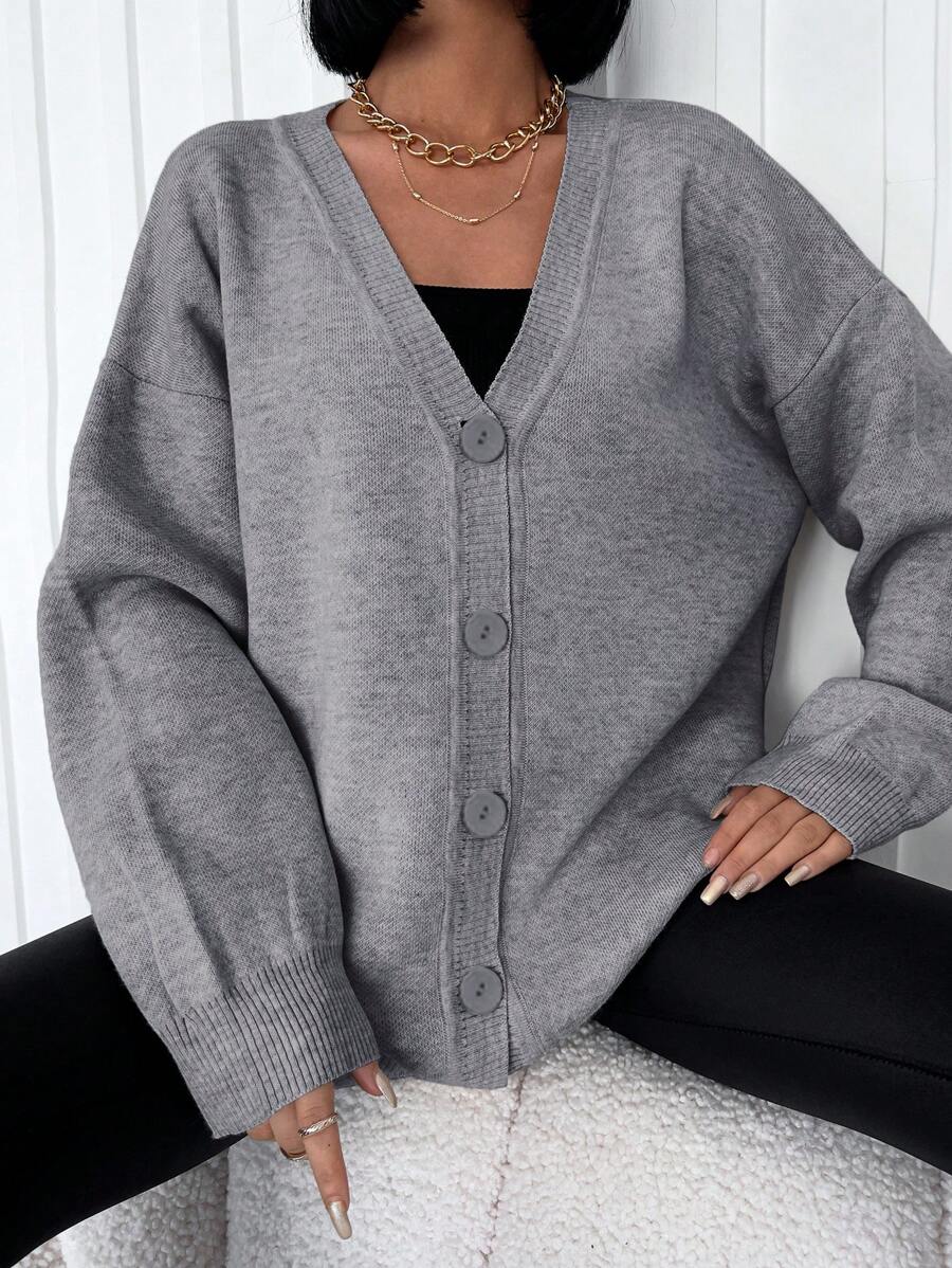 Cárdigan De Botones De Hombro Caído En Color Sólido Para Mujer | Mode ...