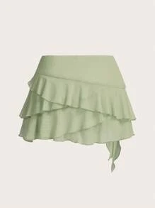 SHEIN ICON Women's Multi-Layer Ruffle Trim Low Rise Y2K Mini Black ...