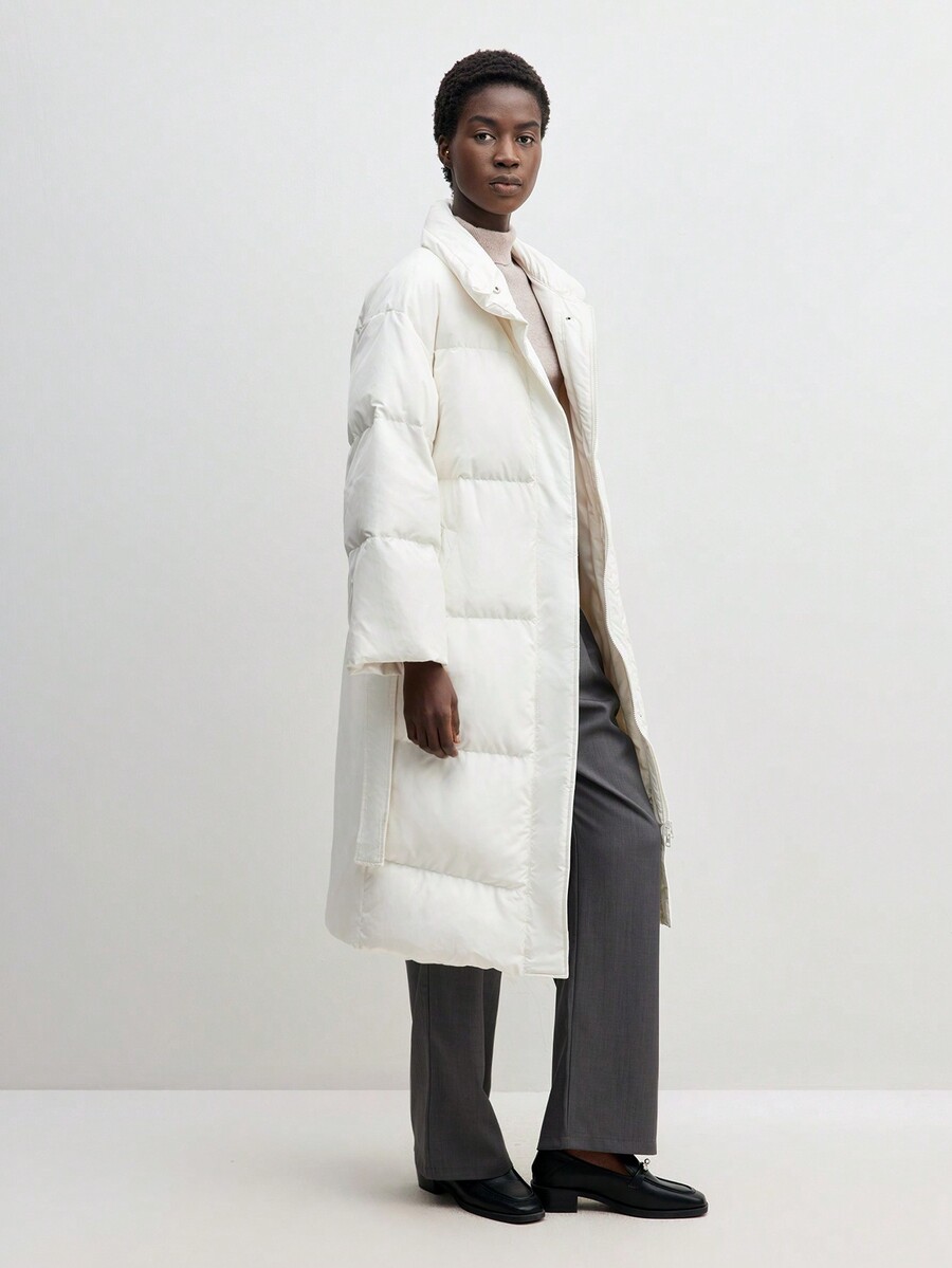 SHEIN BIZwear Women Loose Fit Tied Waist Long Sleeve Fleece-Lined White ...