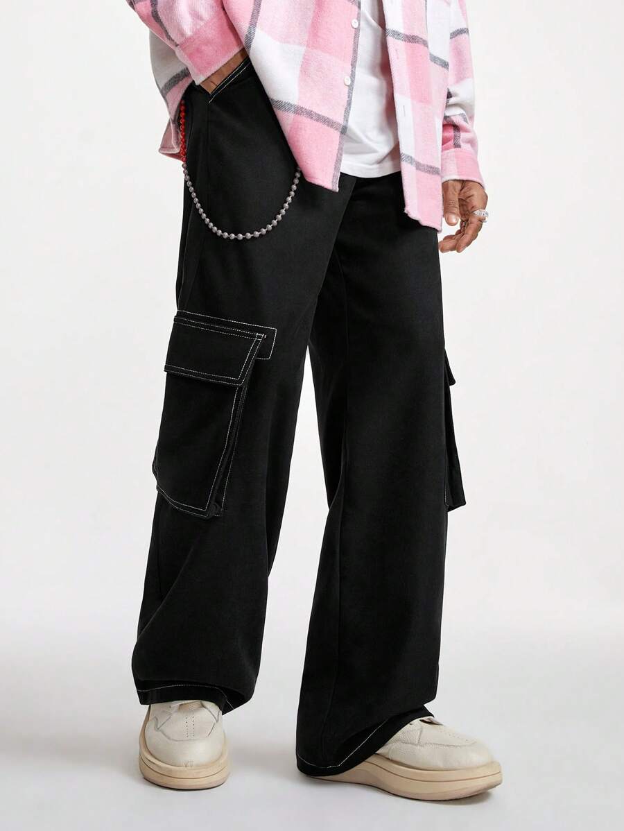 Manfinity StreetEZ Men's Loose Straight Cargo Pants, Going Out Slacks ...