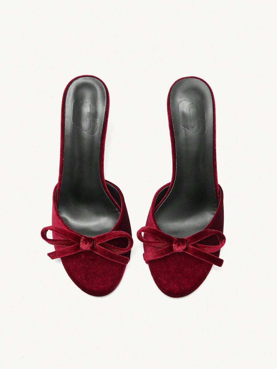 CUCCOO CHICEST Brown PU Round Toe High Heel Women Mule Sandals BURGUNDY ...