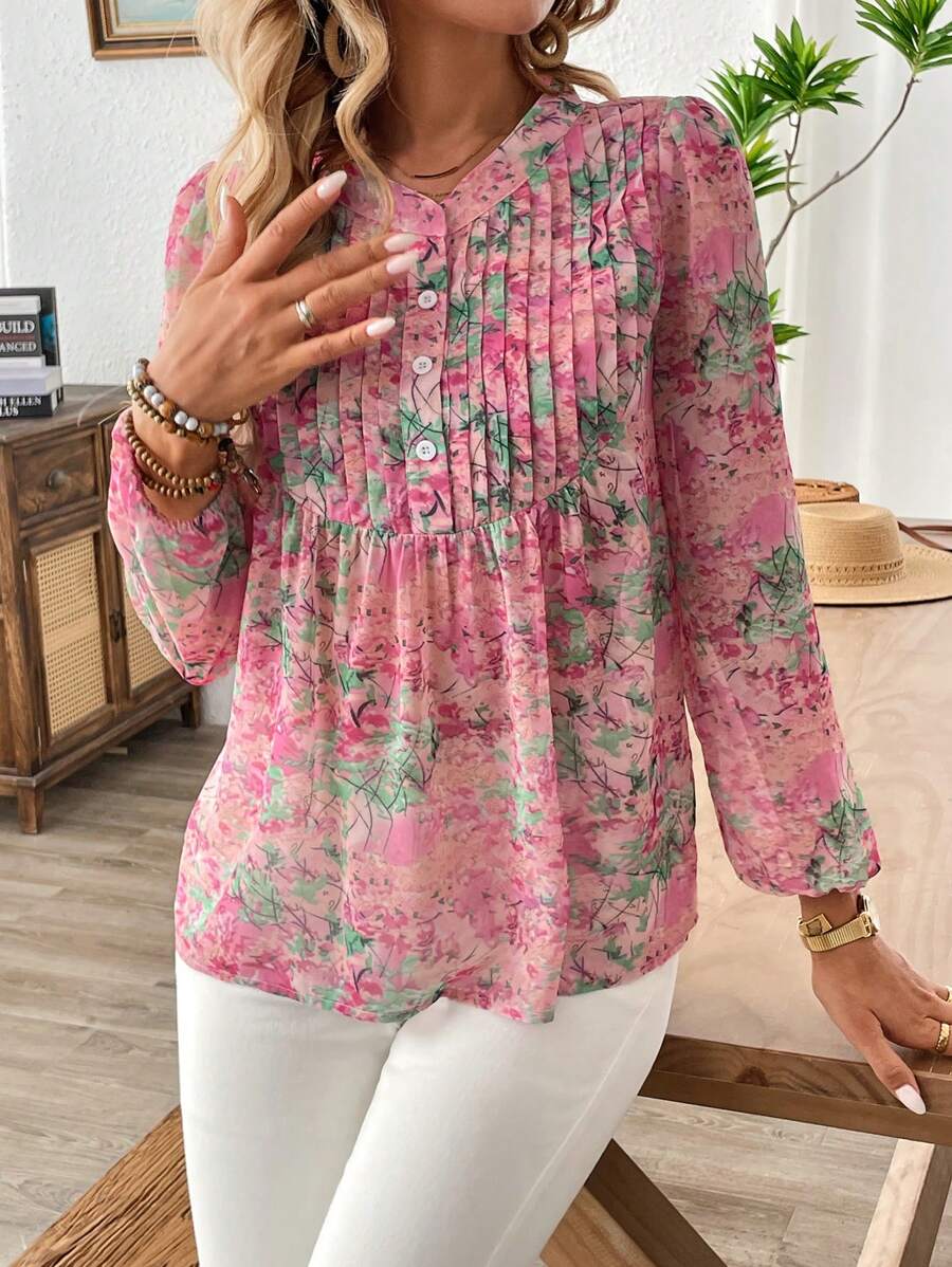 EMERY ROSE Loose Fit Long Sleeve Casual Chiffon Striped Floral Blouse ... EMERY ROSE Loose Fit Long Sleeve Casual Chiffon Striped Floral Blouse ...