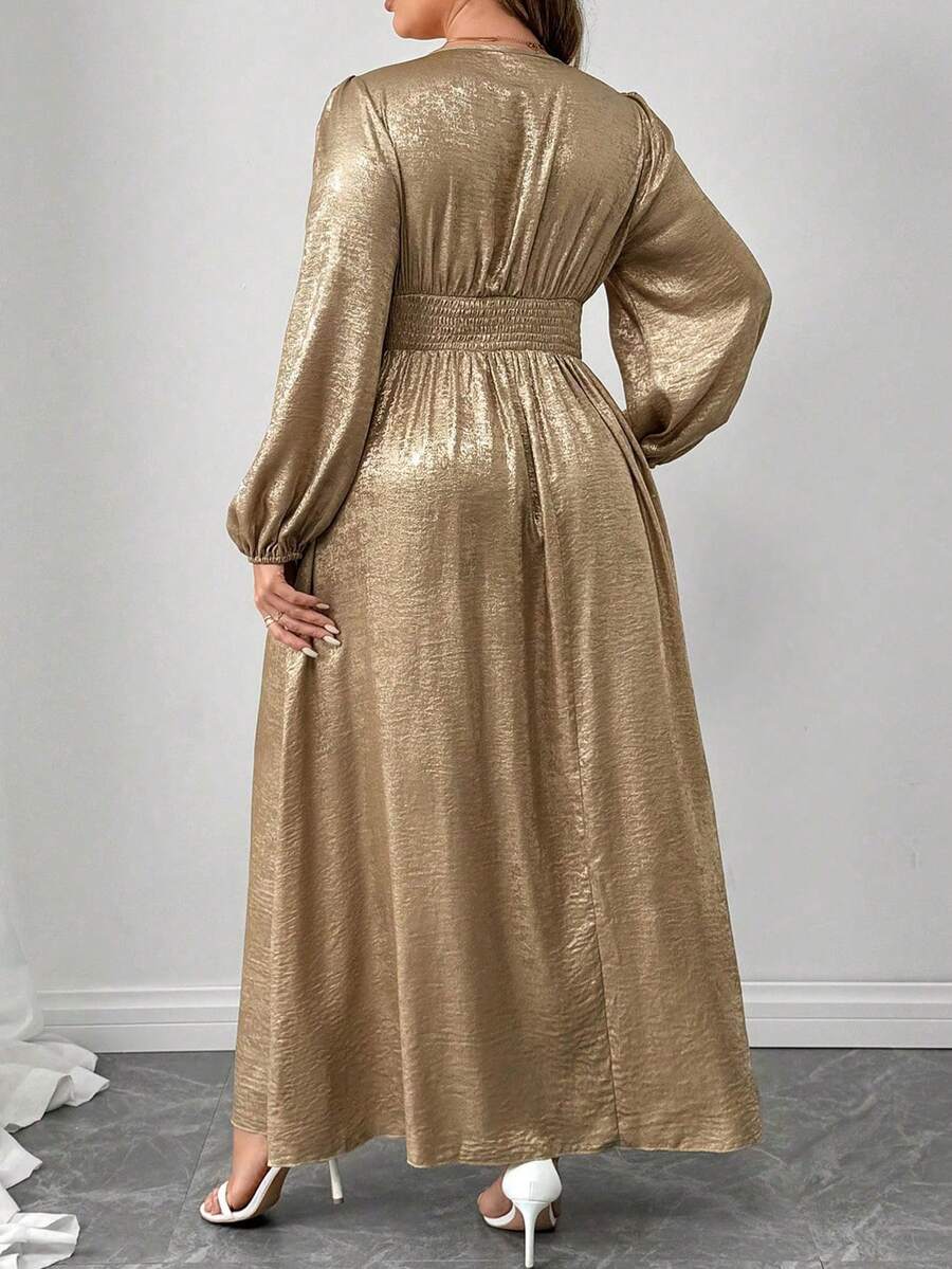 Celure Plus Size Metallic Feeling Cinched Waist Dress, For Autumn Women ...