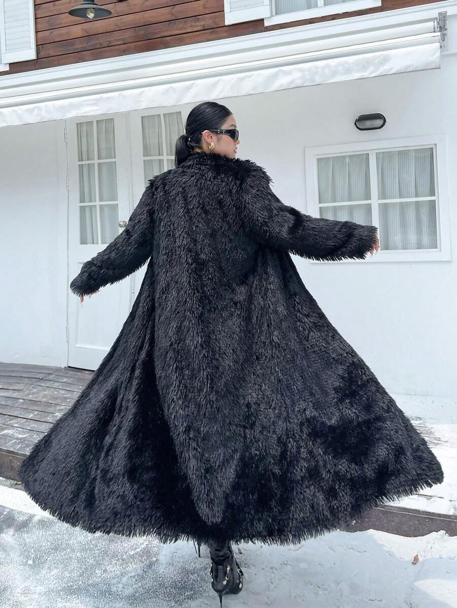 Celure Plus Size Vintage Style Long Fluffy Coat, Autumn/Winter | SHEIN USA