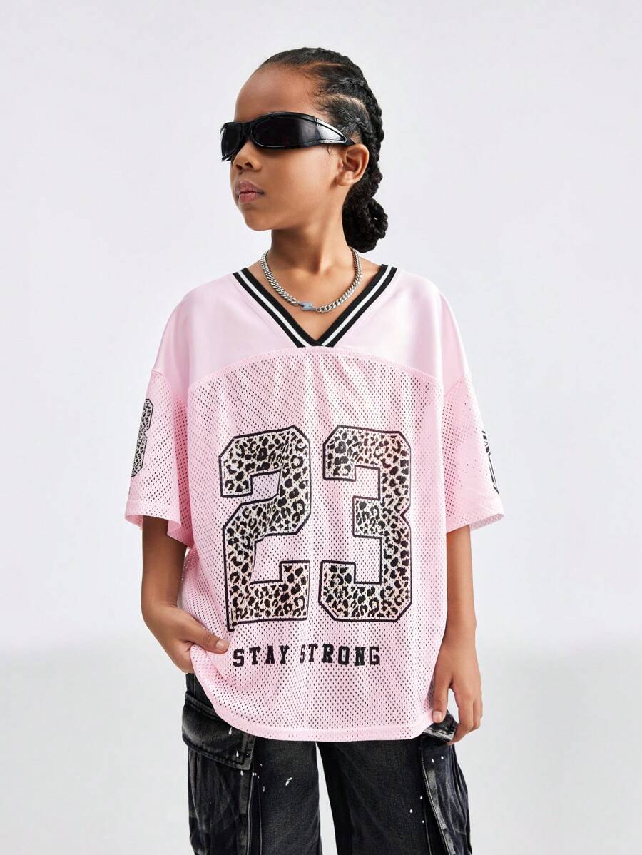 Coolane Kids Tween Girls Leopard And Number Print V-Neck Short Sleeve ...