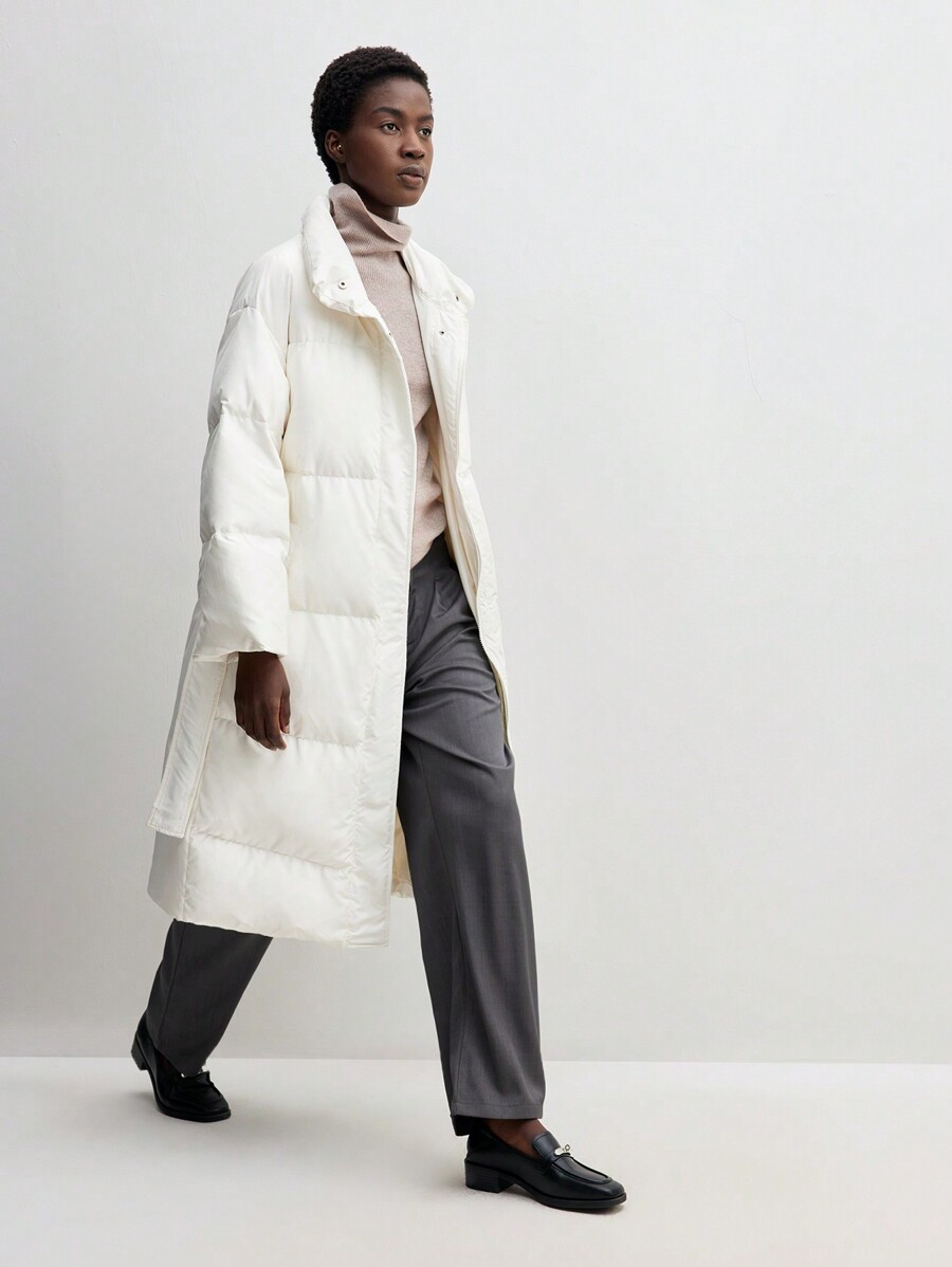 SHEIN BIZwear Women Loose Fit Tied Waist Long Sleeve Fleece-Lined White ...