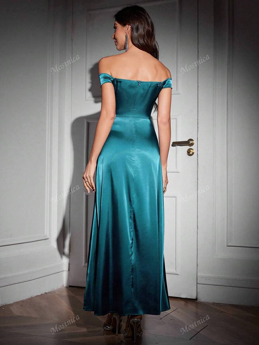 Women Off-Shoulder High Slit Formal Dress, Elegant Semi Formal Prom ...