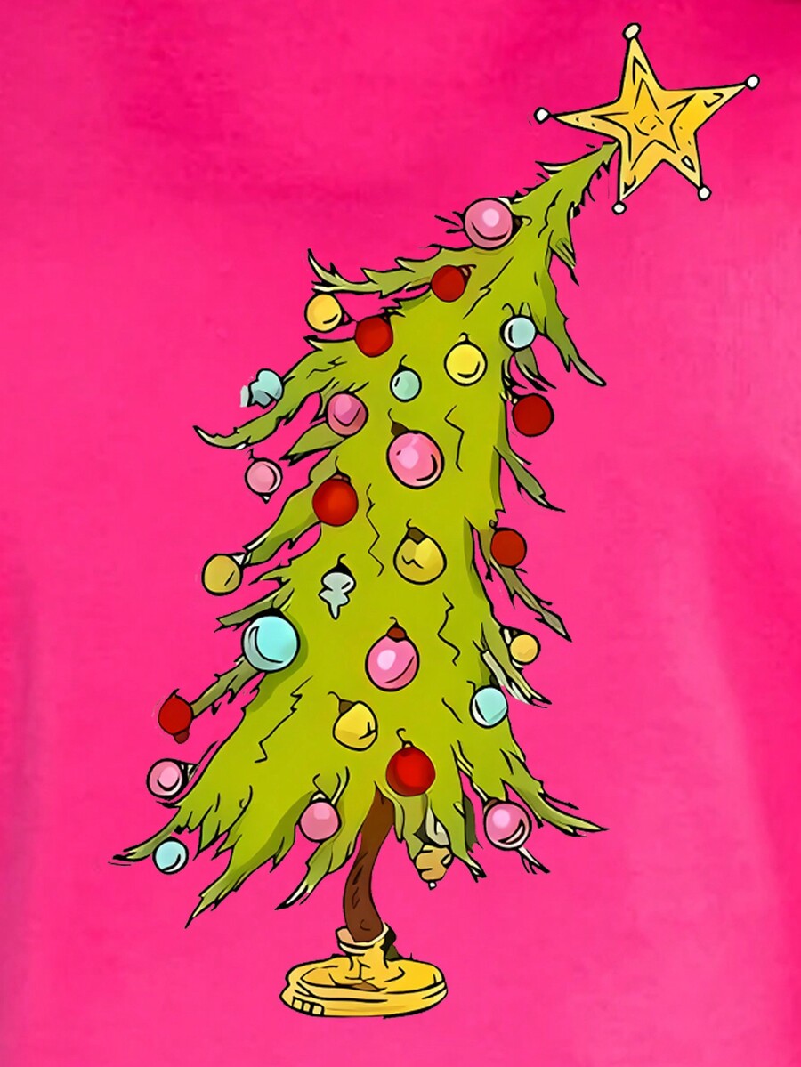 SHEIN Essnce Plus Size Women's Casual Christmas Tree Print Crew Neck ...