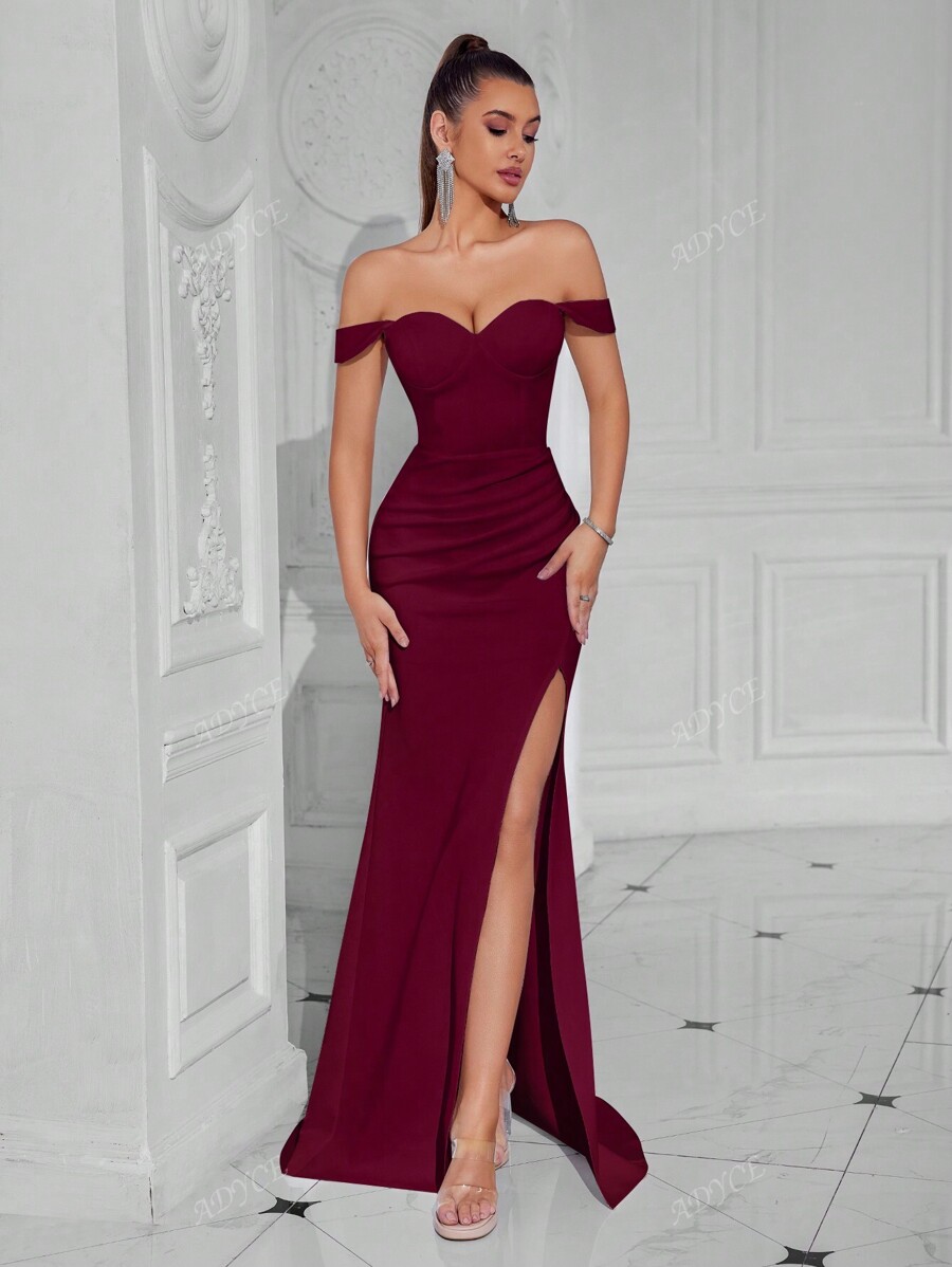 ADYCE Off-Shoulder Elegant Corset Bodycon Long Prom Dress With High Slit For Cocktail Party ...