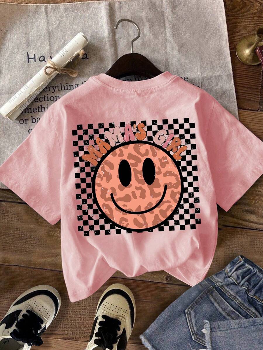 SHEIN Tween Girls Casual Minimalist Plaid Smiling Face Pattern Multi ...