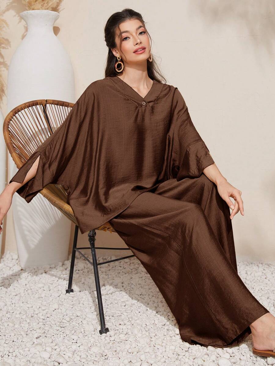 SHEIN Mulvari 2pcs/Set Women Solid Color Hooded Batwing Sleeve Tops And ...