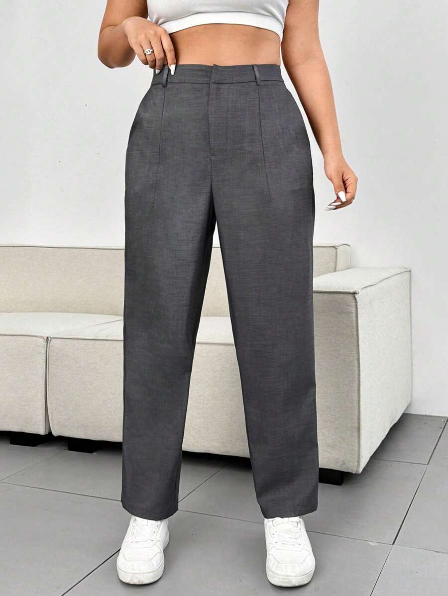 Flirla Plus Size Women Casual Dark Grey Slim Minimalist Style Office ...