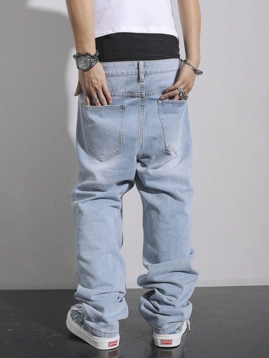 Manfinity LEGND Plus Size Men Casual Fall Washed Distressed Loose Fit ...