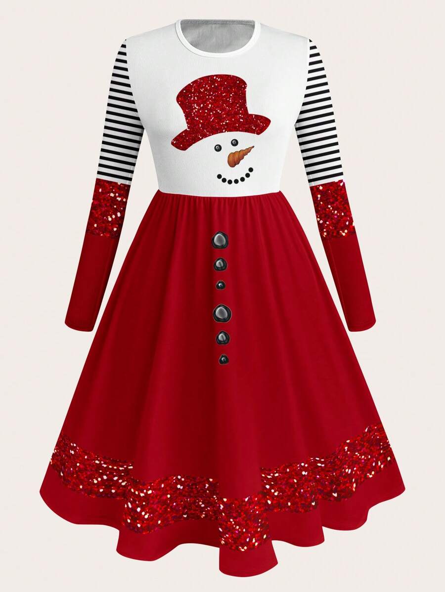 SHEIN LUNE Plus Size Women's Long Sleeve Christmas Snowman & Hot ...
