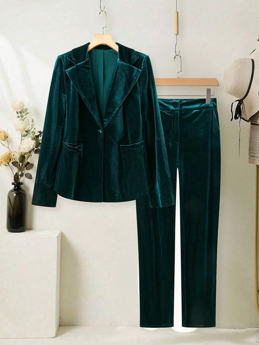 SHEIN Clasi 1 Set Damen Samt Top mit Kragen und langem Ärmel sowie ...