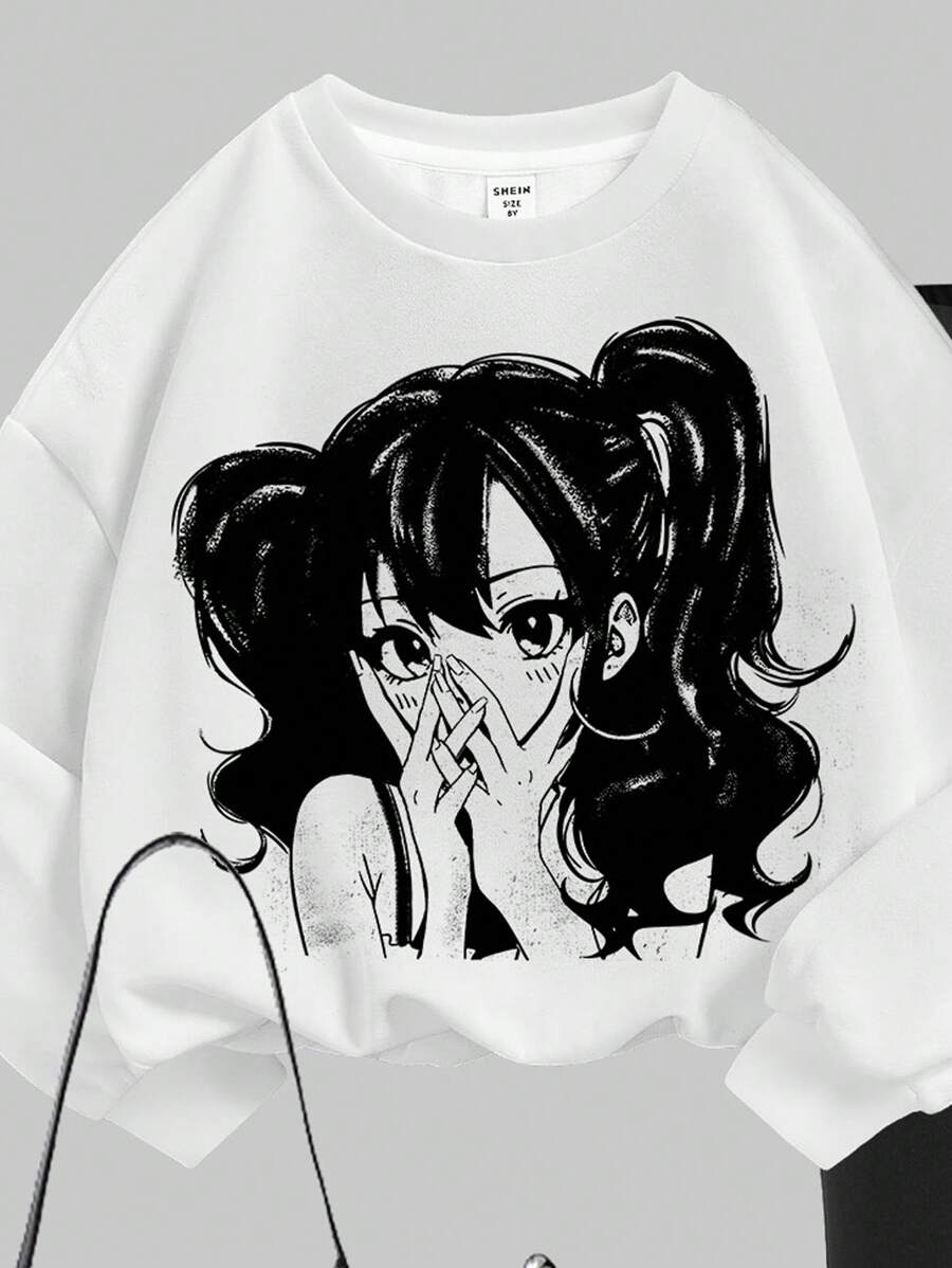 SHEIN Cartoon Character Print Casual Streetwear Tween Girl 2Pcs Set ...