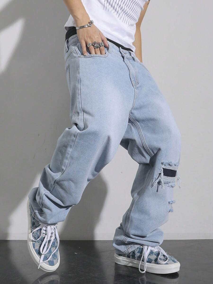 Manfinity LEGND Plus Size Men Casual Fall Washed Distressed Loose Fit ...