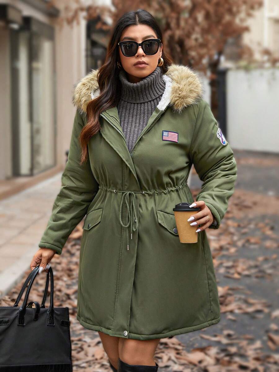 SHEIN Relaxiva Casaco acolchoado de comprimento médio com capuz e ...