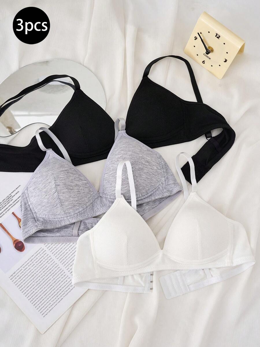 Teen Girl 3-Pack Minimalist Solid Color Wire-Free Soft Comfortable Bras ...