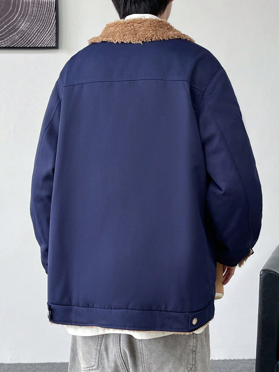 Manfinity Hypemode Men's Navy Blue Single-Breasted Thermal Lined Winter ...