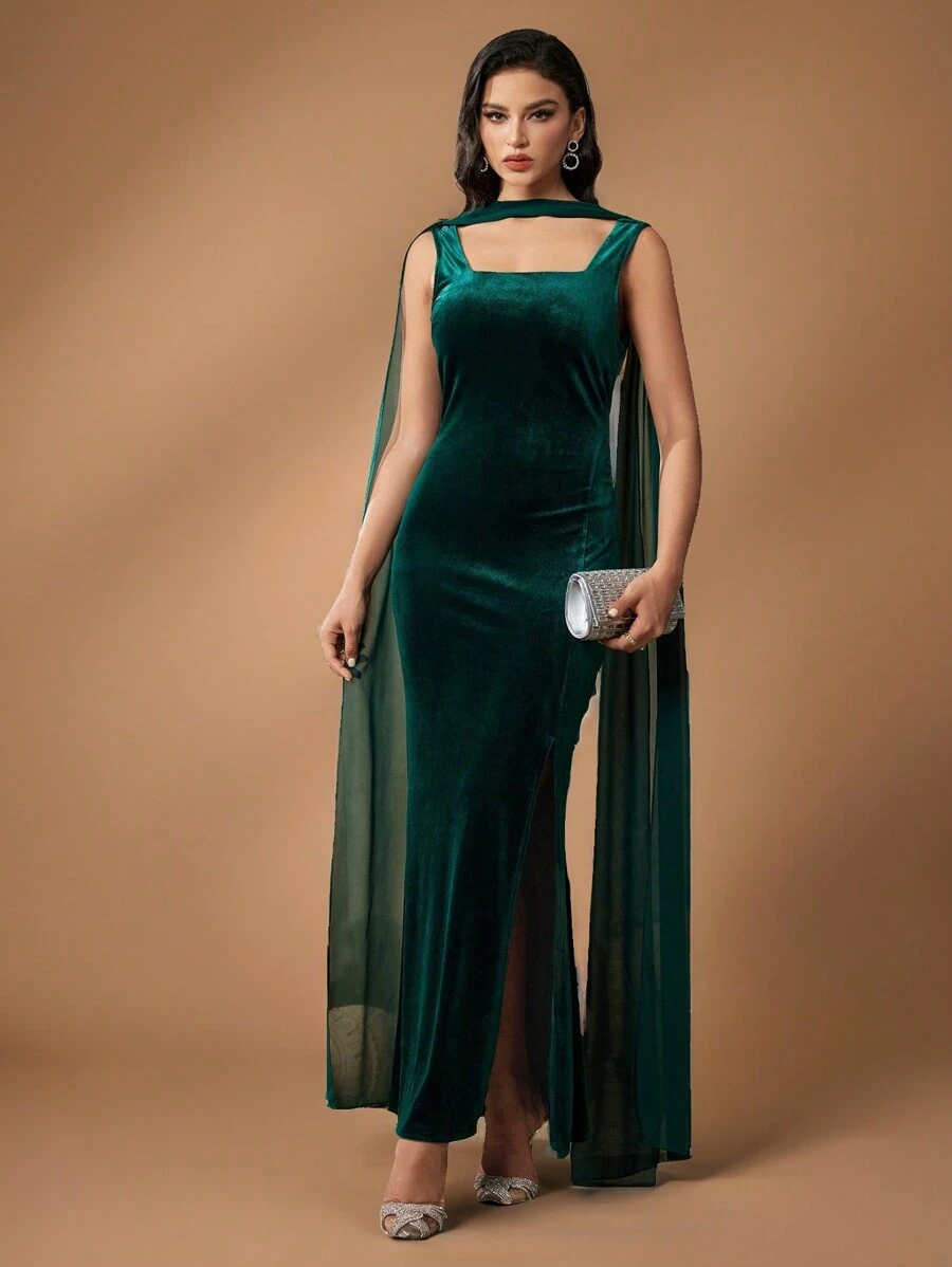 SHEIN Belle Women's Formal Christmas Party Slit Maxi Dress, Elegant ...