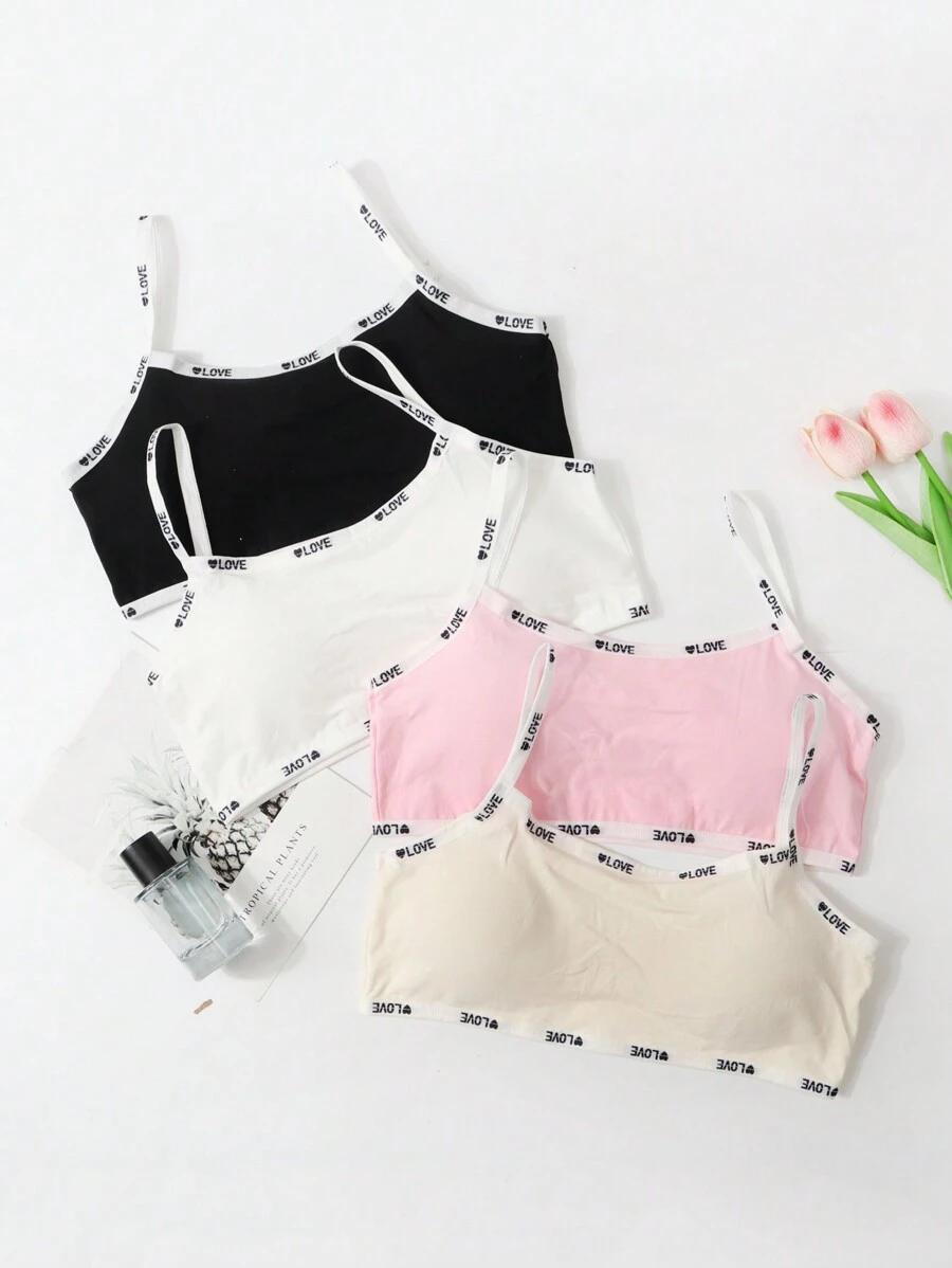 4pcs Girls/Teens Comfortable Wireless Solid Color Camisole Bras (Black ...