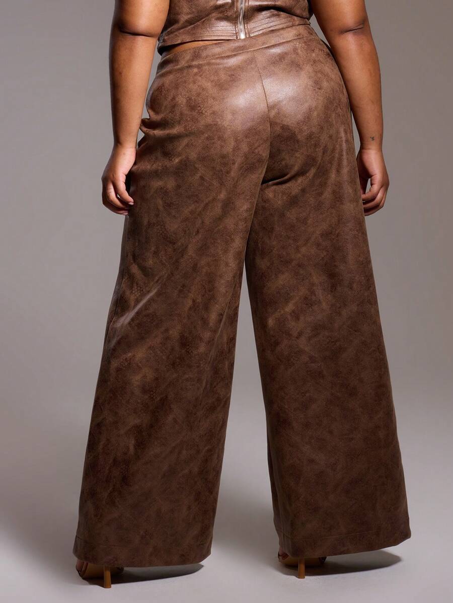 MUSERA Plus Faux Leather Straight Leg Trousers Date Night, Sexy | SHEIN USA